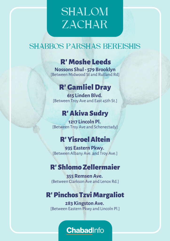 This Week’s Shalom Zachar’s – Parshas Bereishis - Chabadinfo.com